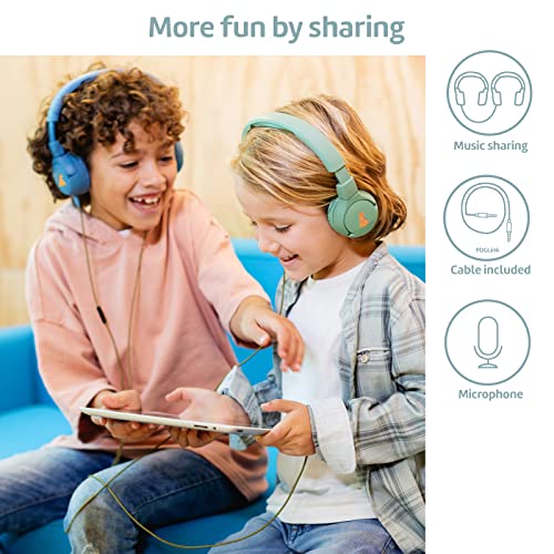 POGS Kids Wired Headphones | The Elephant | Foldable and Durable Headphones for Kids 3+ with Volume Control, Microphone, Volume Limiter 85 dB | Music-Sharing Function | (3.2ft, 3.5mm)