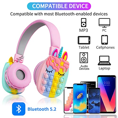 WESADN Bluetooth Headphones Wireless for Girls Women Men Fidget Bubbles Cute Wireless Gaming Headset Over Ear Build in Microphone for Smartphone Tablet PC, Pink