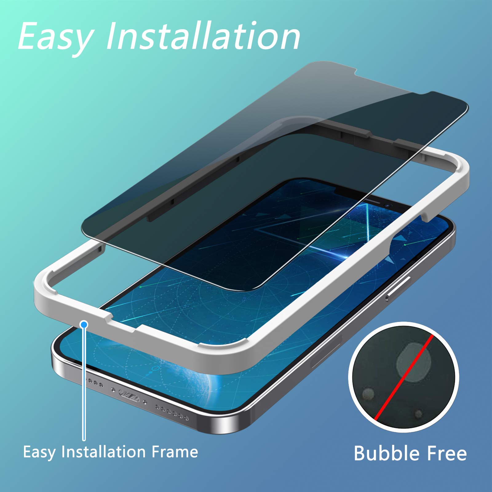 sorlnern (2 Pack for Privacy Screen Protector for iPhone 12 Mini, Anti Spy Screen Protector Tempered Glass Film, Touch Sensitive, Bubble-Free, Case Friendly, with Easy Installation Tray