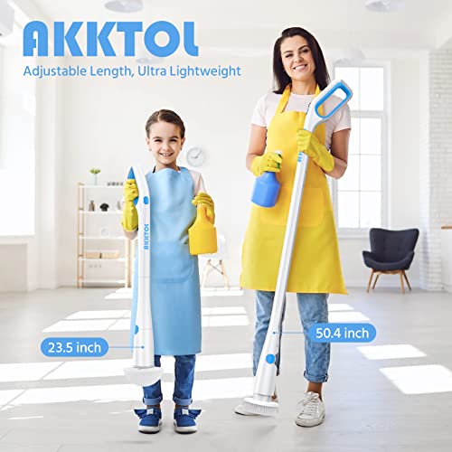 Electric Spin Scrubber, AKKTOL Cordless Cleaning Brush Up to 300RPM, 6 Replaceable Waterproof Brush Heads and Extension Arm, 1.5H Runtime Power Shower Scrubber for Bathroom, Tub, Tile, Floor, Wall