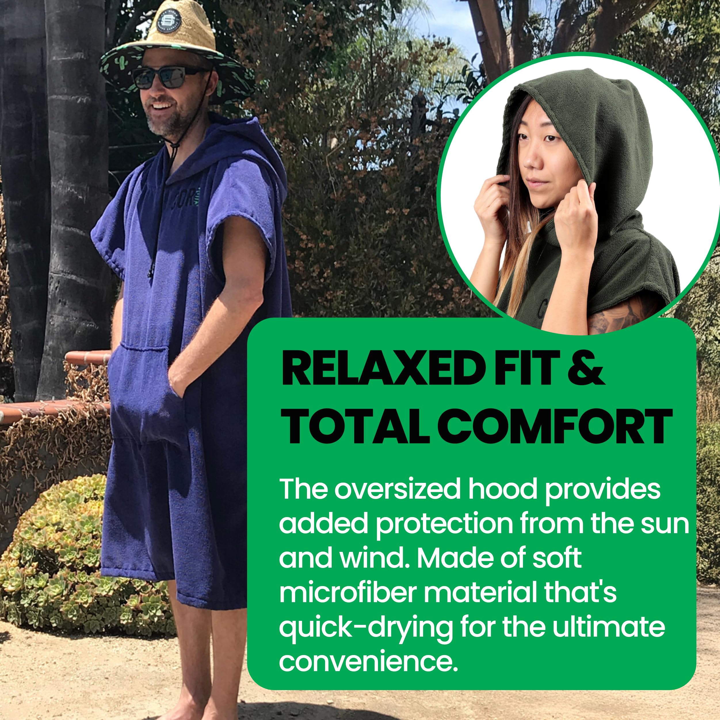 COR Surf Poncho Changing Towel Robe with Hood and Front Pocket | Thick Quick Dry Microfiber Wetsuit Poncho Towel for Surfing Beach Pool Swim (Medium - Retro Sand)