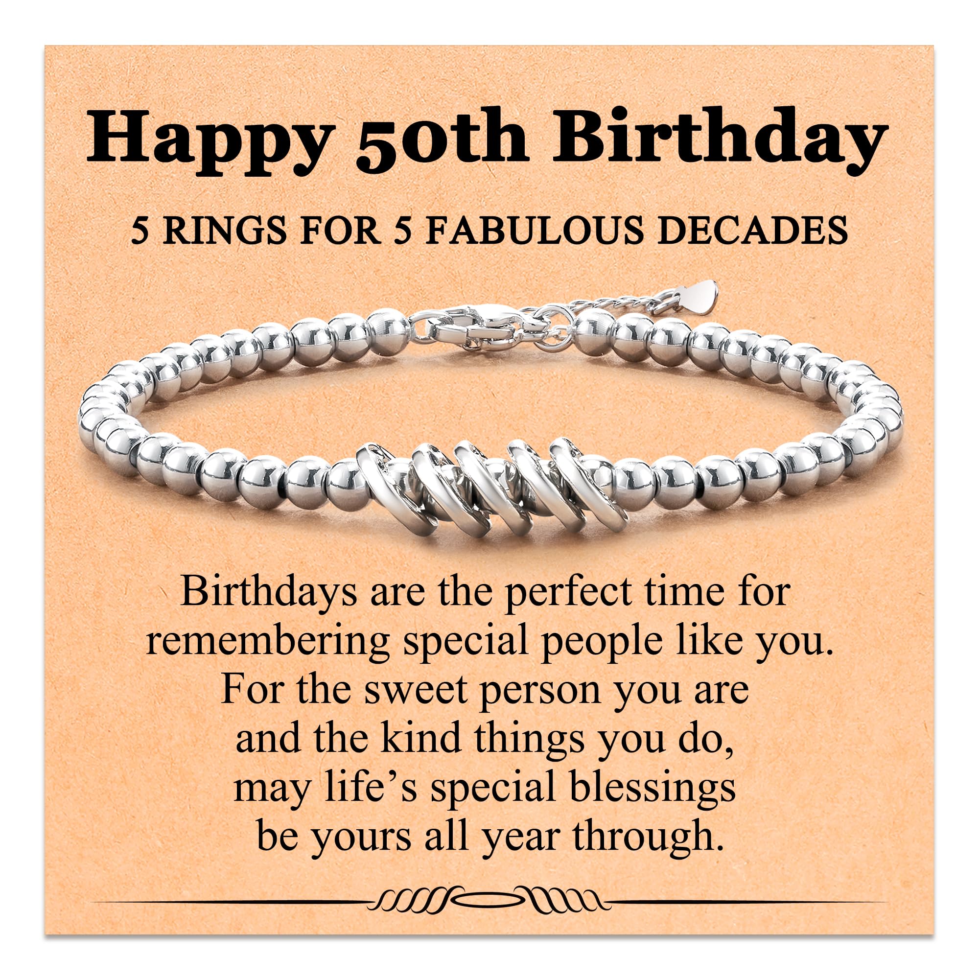 KOXMOON 50th Birthday Gifts for Her Women, Birthday Bracelet for Women with Gift Message Card, 50 Year Old Birthday Jewelry Gifts for Mom Grandma Sister Aunt Wife Friends