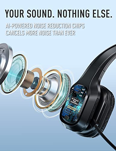 WUGEUSCH Wireless Headset with Microphone -Noise Canceling Headphones with Mic -Bluetooth On-Ear Earphones for Trucker, Office Work, Video Calling, Call Center -32H Talk Time, Clear Audio Transmission