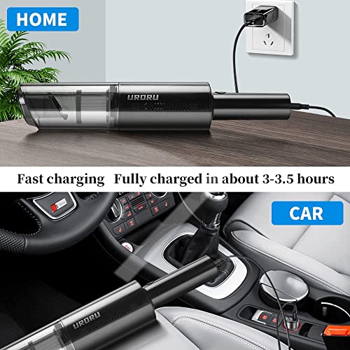 URORU Portable Mini Auto Vacuum Cleaner, Wireless Handheld Car Vacuum Cleaner, 6000 Pa Super Suction Power, Wireless, High Power and Quick Charge Tech, Rechargeable for Home, Car, Office⦠(Black)