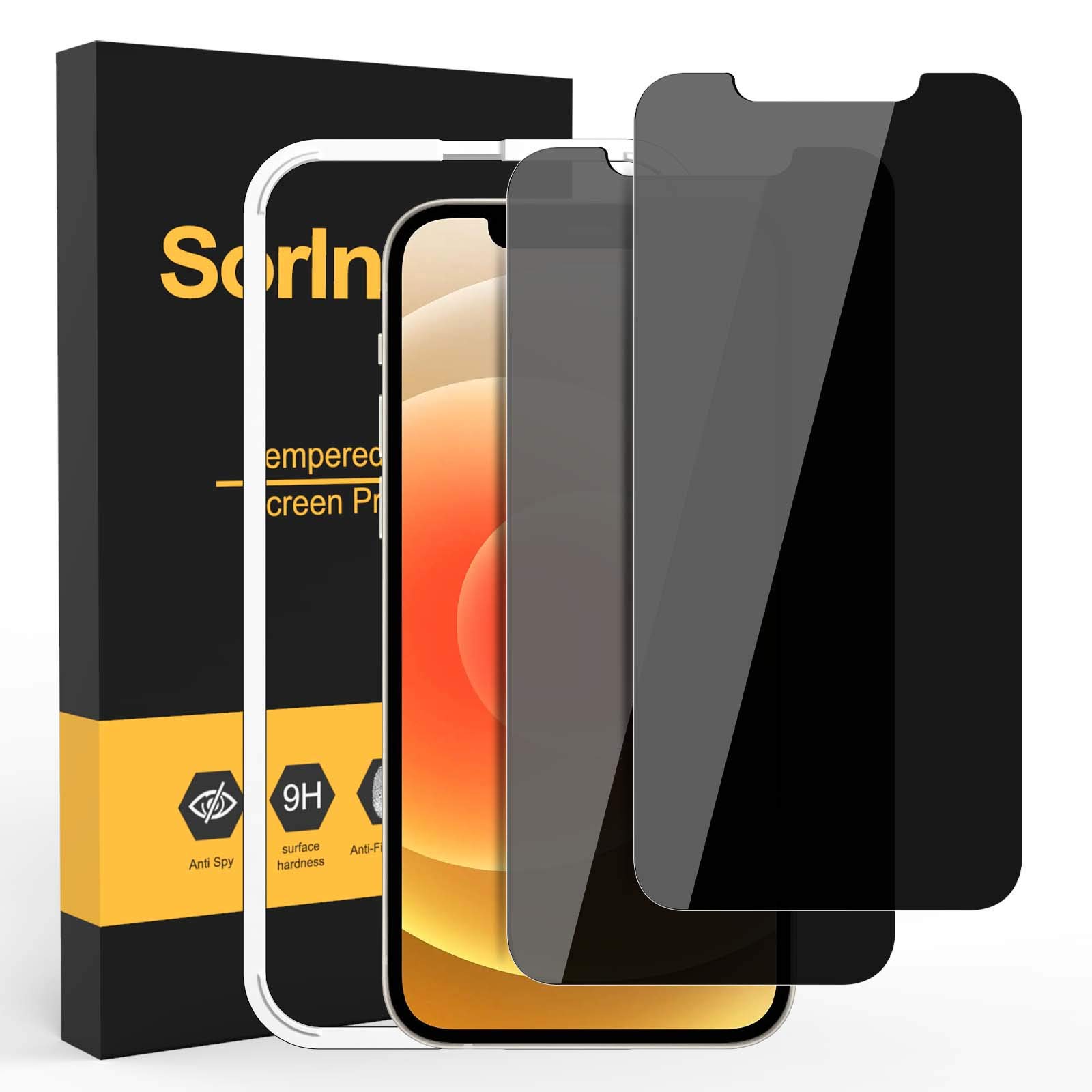 sorlnern (2 Pack for Privacy Screen Protector for iPhone 12 Mini, Anti Spy Screen Protector Tempered Glass Film, Touch Sensitive, Bubble-Free, Case Friendly, with Easy Installation Tray