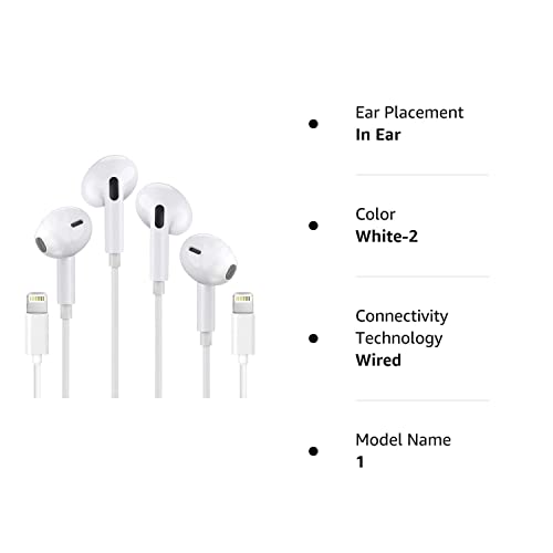 2 Pack-Apple Earbuds iPhone Headphones [Apple MFi Certified] Earphones with Lightning Connector (Built-in Microphone & Volume Control) Compatible with iPhone 14/13/12/11/XR/XS/X/8/7 Support All iOS