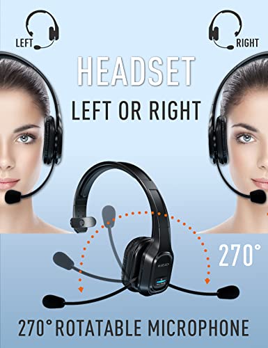WUGEUSCH Wireless Headset with Microphone -Noise Canceling Headphones with Mic -Bluetooth On-Ear Earphones for Trucker, Office Work, Video Calling, Call Center -32H Talk Time, Clear Audio Transmission