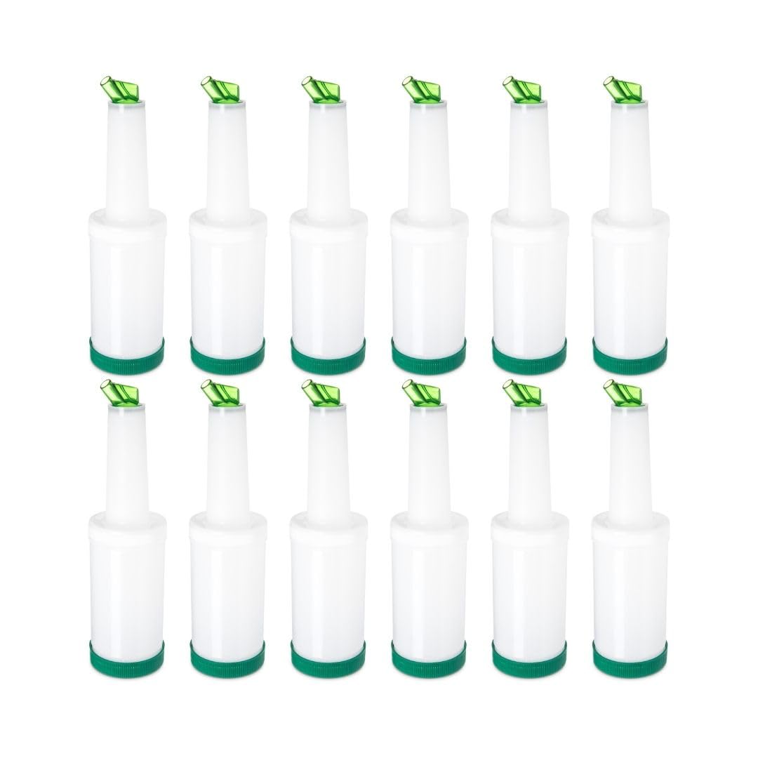 Carlisle FoodService Products Stor N' Pour Complete Quart Set Neck, Container, Cap, And Spout for Bar, Kitchen, And Restaurants, Plastic, 1 Quart, Green, (Pack of 12)