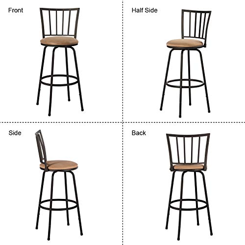 VECELO Barstools, Adjustable Counter Stools, Steel Bar Stools with 360 Degree Swivel Seat and Upholstered, Straight Line Backrest, 4 Packs