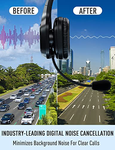 WUGEUSCH Wireless Headset with Microphone -Noise Canceling Headphones with Mic -Bluetooth On-Ear Earphones for Trucker, Office Work, Video Calling, Call Center -32H Talk Time, Clear Audio Transmission