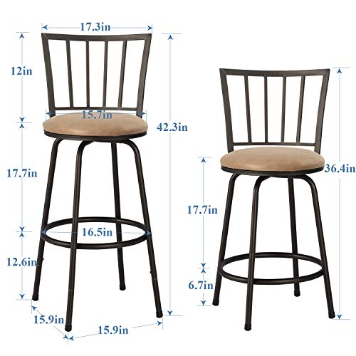 VECELO Barstools, Adjustable Counter Stools, Steel Bar Stools with 360 Degree Swivel Seat and Upholstered, Straight Line Backrest, 4 Packs