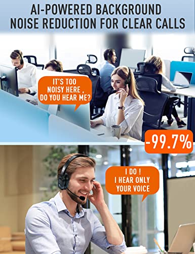 WUGEUSCH Wireless Headset with Microphone -Noise Canceling Headphones with Mic -Bluetooth On-Ear Earphones for Trucker, Office Work, Video Calling, Call Center -32H Talk Time, Clear Audio Transmission