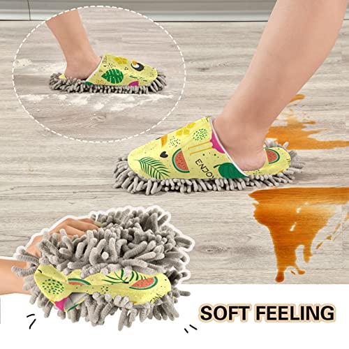 Doodle Flamingo Woman & Man Mopping Slippers with Soft Warm Comfort Wearing Experience. Clean Floor While Walking, Low Walking Noise, Size:US 5-8