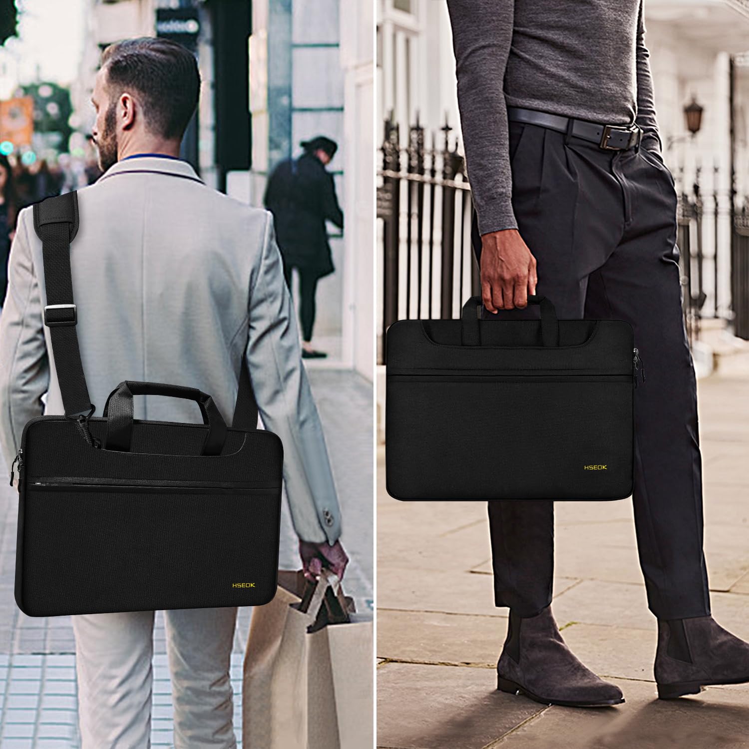 Hseok Laptop Shoulder Bag 15 15.6 16 Inch Briefcase, Compatible MacBook Pro 16 inch 2025-2019 M4 M3 M2 M1, Mac 15.4", XPS 15 and Most 15-16 inch Notebooks, Spill-Resistant Handbag, Black