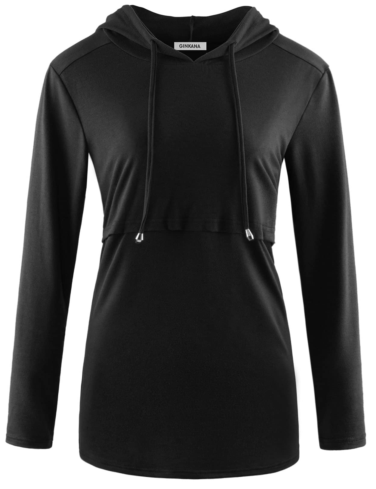 GINKANA Women's Nursing Hoodie Sweatshirt Long Sleeves Breastfeeding Maternity Casual Clothes Black