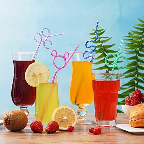 Crazy Straws,24 Pcs Silly Straws for Kids &Adults,Reusable Plastic Loop Curly Crazy Drinking Straws for Classroom Activities Valentines Day Gift Christmas Birthday Wedding Party Supplies Decoration
