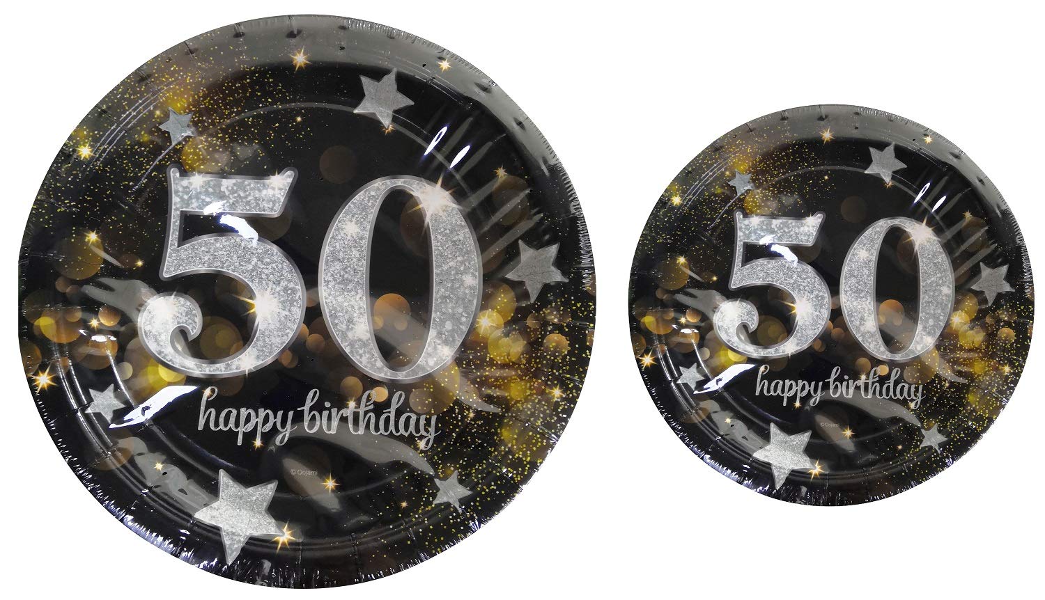 Serves 30 Complete Party Pack Happy 50th Birthday 9" Dinner Paper Plates 7" Dessert Paper Plates 12 oz Cups 3 Ply Napkins 50th Birthday Party Theme