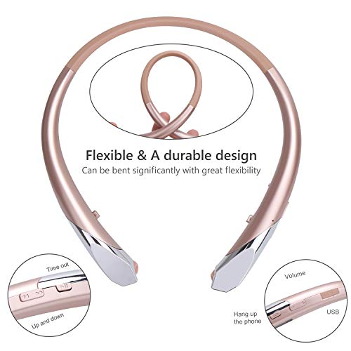 Bluetooth Neckband Headphones Retractable, Wireless Headset Retractable Earphones Noise Cancelling Sweatproof Stereo Earbuds with Mic by NVOPERANG