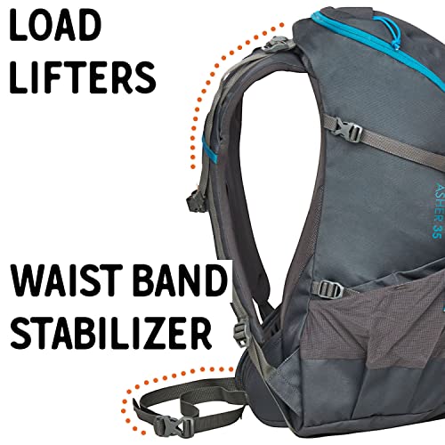 Kelty Asher Day Hiking Pack, 18-85 Liter Capacity, Hiking, Backpacking, Travel Pack, Internal Frame 2023 Model (35L Beluga)