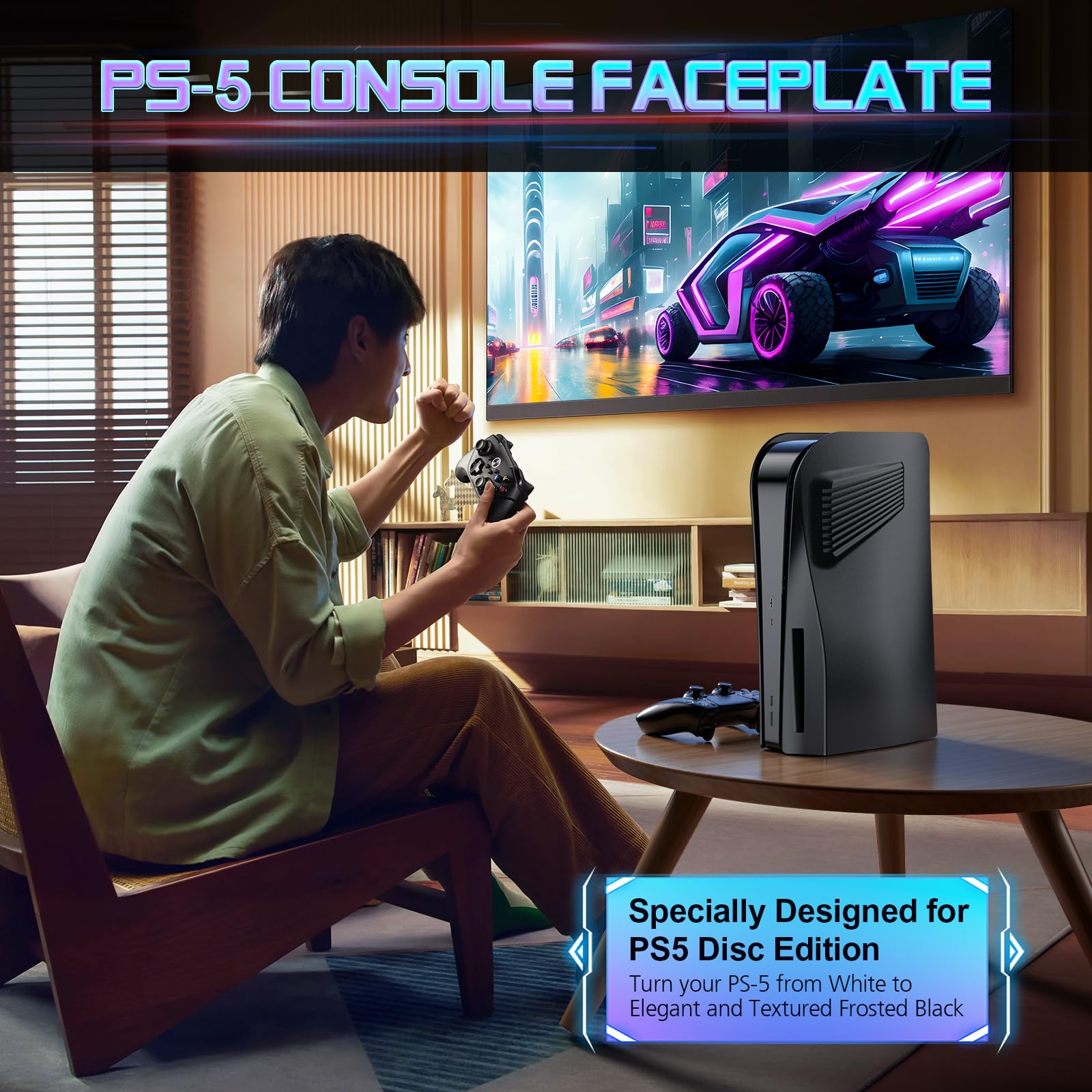 Faceplate for PS5 Disc Edition with Cooling Vent, PS 5 Console Cover Plates Faceplate, Replacement Console Cover, Anti-Scratch Dustproof ABS Replacement Protective Case for PS 5 Console (Black)