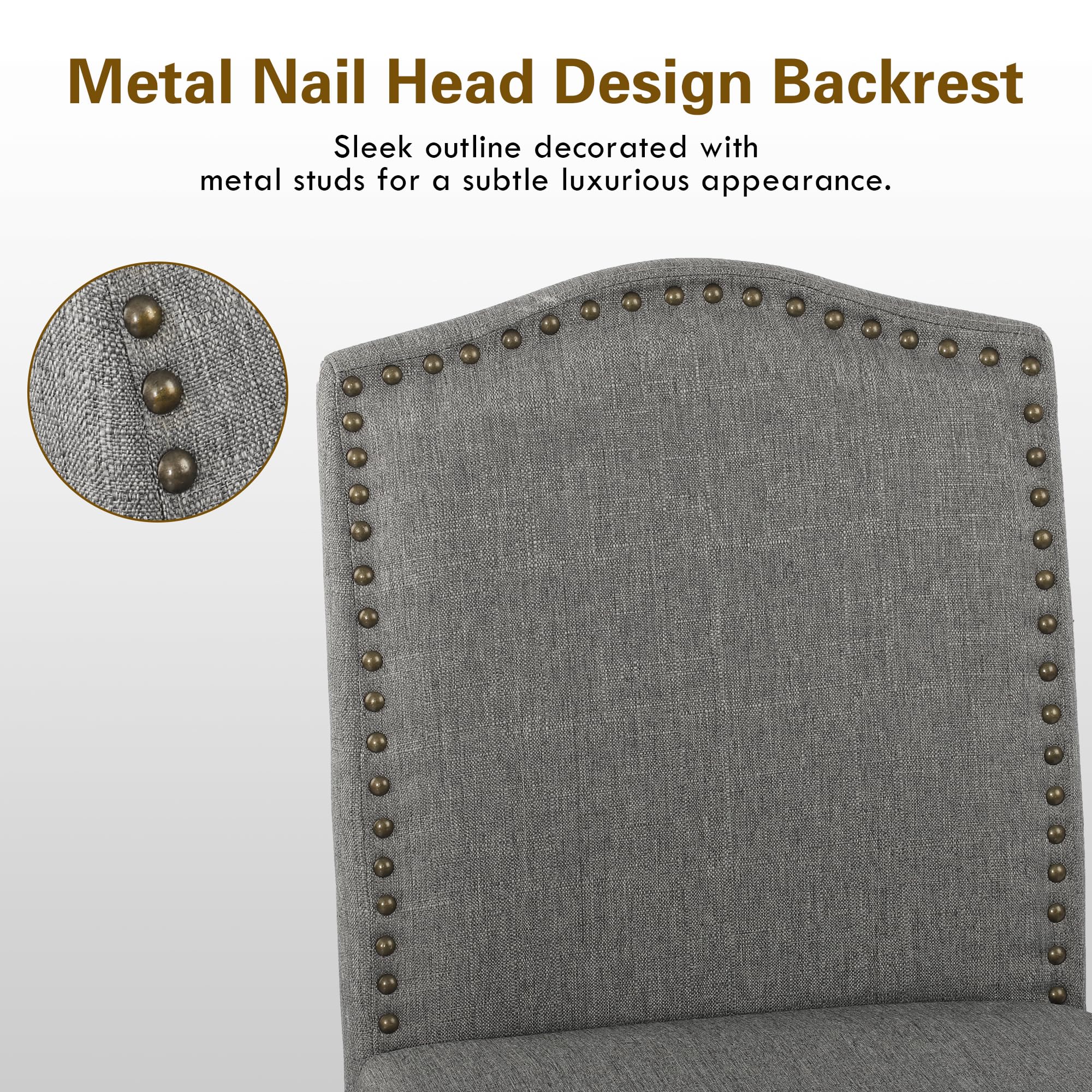 LSSBOUGHT Bar Stools Set of 2, 29 Inch Upholstered Fabric Barstool with Back Solid Wood Legs Nail Head, Bar Chairs for Home Kitchen Island Dinning Room, Grey