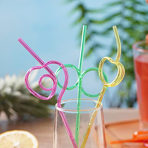 Crazy Straws,24 Pcs Silly Straws for Kids &Adults,Reusable Plastic Loop Curly Crazy Drinking Straws for Classroom Activities Valentines Day Gift Christmas Birthday Wedding Party Supplies Decoration