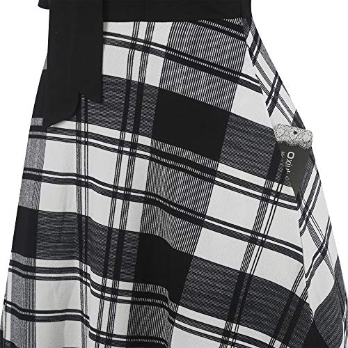 oxiuly Women's Vintage Bow Tie V-Neck Pockets Casual Work Party Cocktail Swing A-line Dresses OX278 (S, BK-Wp P5)