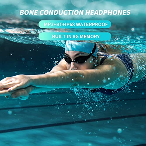 ReeRay Waterproof Bone Conduction Swimming Headphones, R5 Open-Ear IP68 MP3 Player Wireless Sport Bluetooth Earphones with Mic,Built-in 8G Memory Headset for Swimming Running Cycling Driving