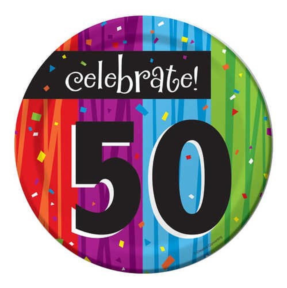 8-Count Round Paper Dessert Plates, Celebrate 50, Milestone Celebrations