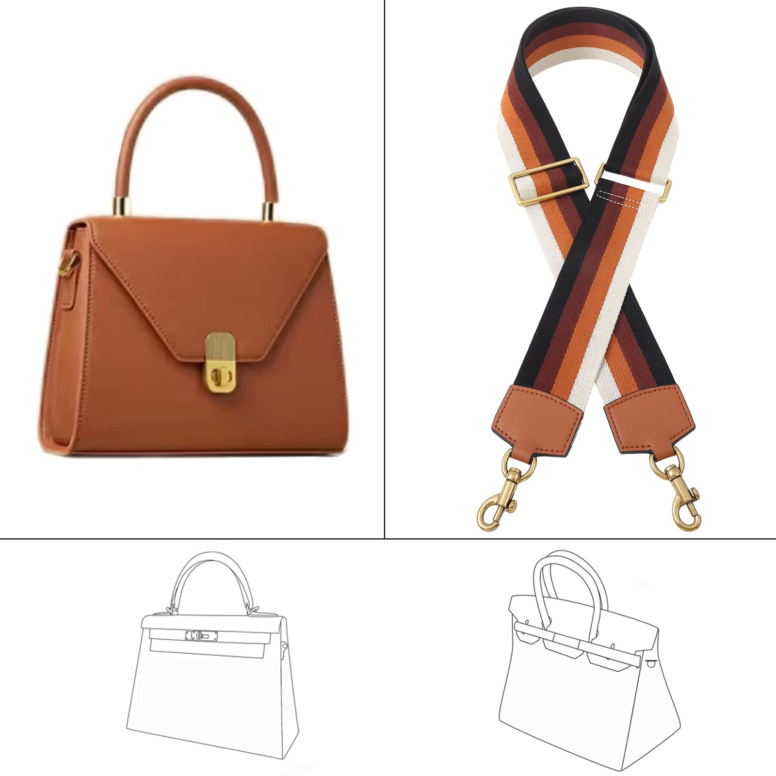 HUADEK Purse Strap Replacement Crossbody Handbag Stripe Wide Adjustable (shoulder strap Brown Leather Head(P-5))