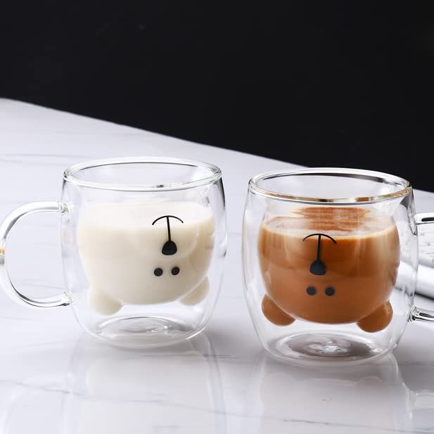 Chanlida Cute Brown Double Wall Cute Bear Cups (Pack of 2) Double Wall Cute Bear Cup with Handle Insulated Espresso Christmas Beer Cup Cute Birthday