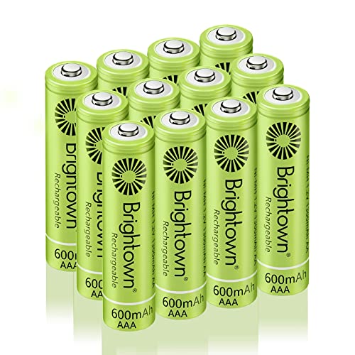 Brightown 12-Pack Rechargeable AAA Batteries, 600mAh Precharged NiMH Triple A Rechargeable Batteries for Solar Lights Household Devices, Recharge up to 1200 Cycles, UL Certified, 1.2V