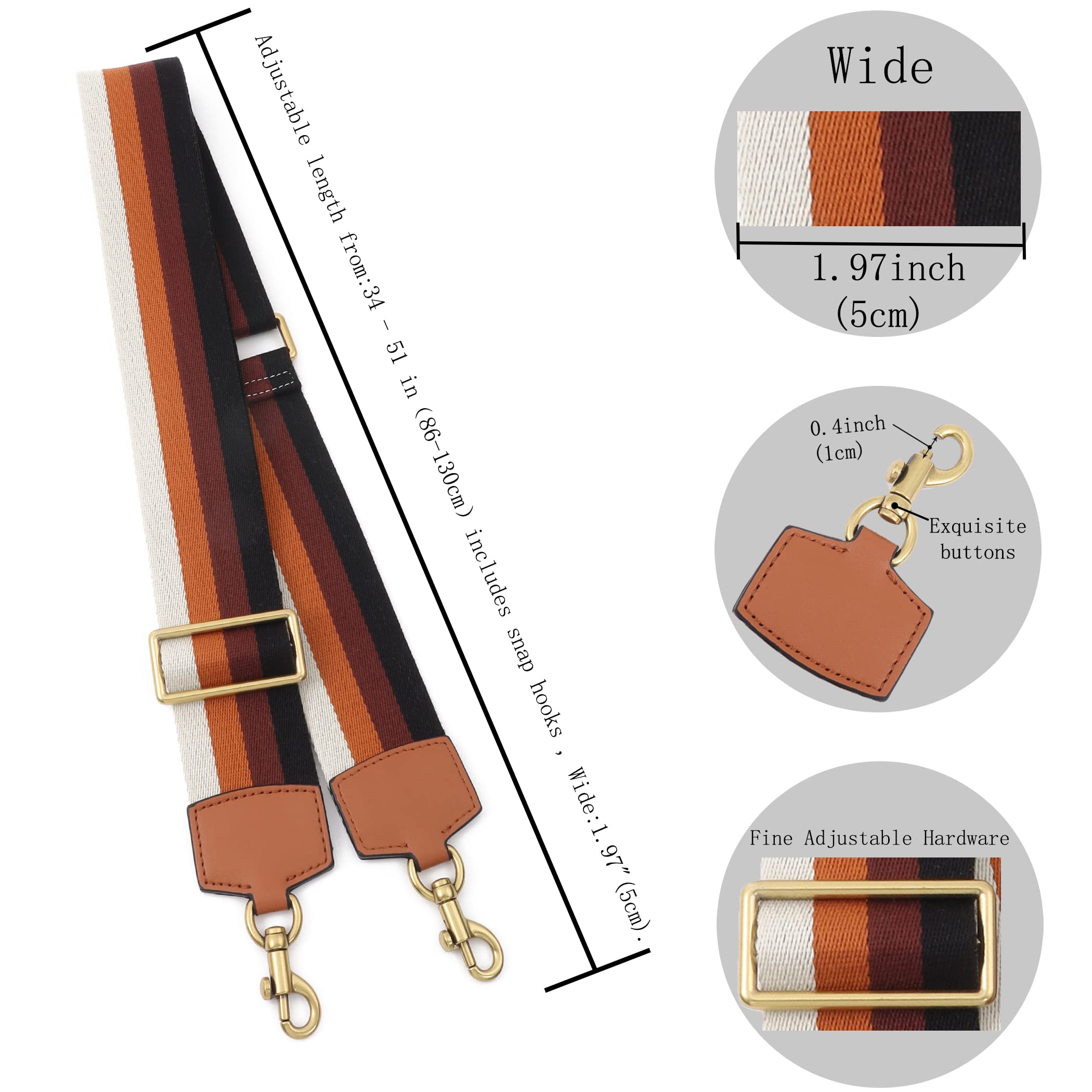 HUADEK Purse Strap Replacement Crossbody Handbag Stripe Wide Adjustable (shoulder strap Brown Leather Head(P-5))