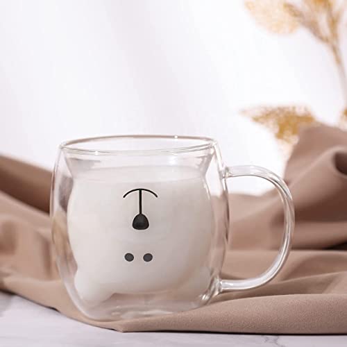 Chanlida Cute Brown Double Wall Cute Bear Cups (Pack of 2) Double Wall Cute Bear Cup with Handle Insulated Espresso Christmas Beer Cup Cute Birthday
