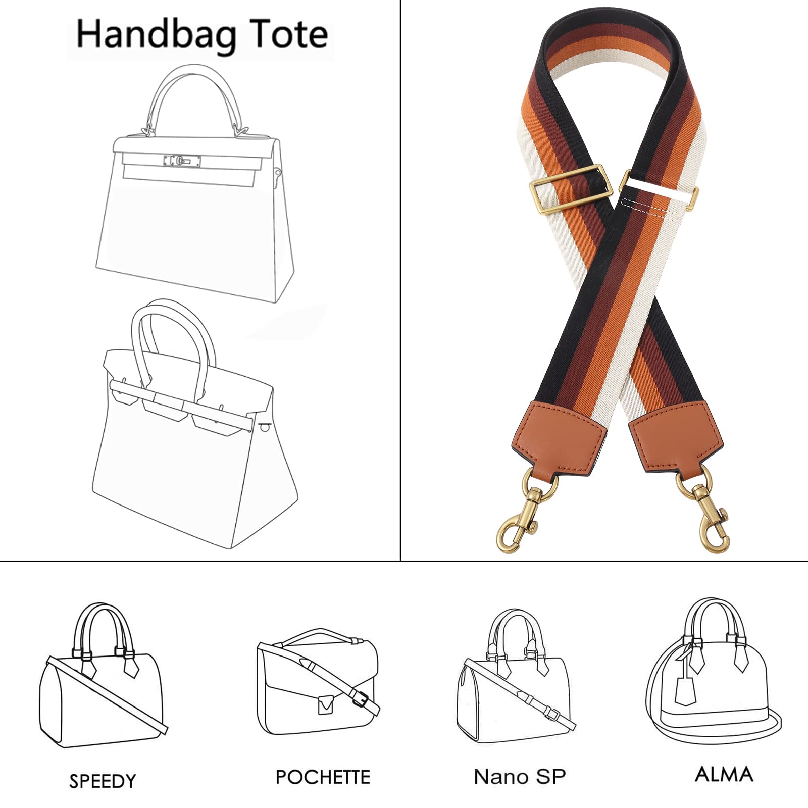 HUADEK Purse Strap Replacement Crossbody Handbag Stripe Wide Adjustable (shoulder strap Brown Leather Head(P-5))