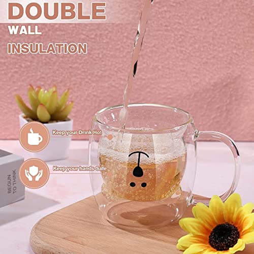 Chanlida Cute Brown Double Wall Cute Bear Cups (Pack of 2) Double Wall Cute Bear Cup with Handle Insulated Espresso Christmas Beer Cup Cute Birthday