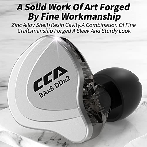 CCA C10 Five Drivers Hybrid in Ear Monitors in Each Side,HiFi 4BA 1DD High Resolution Earphones/Earbuds with 3.5mm Gold Plated Plug Detachable Cable 2pin 0.75mm Wired Earbuds(Black Without mic)