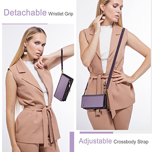 ASAPDOS Case Wallet Compatible with iPhone 12 Mini,Retro PU Leather Strap Wristlet Flip Case with Magnetic Closure,[RFID Blocking] Card Holder and Kickstand for Men Women Purple