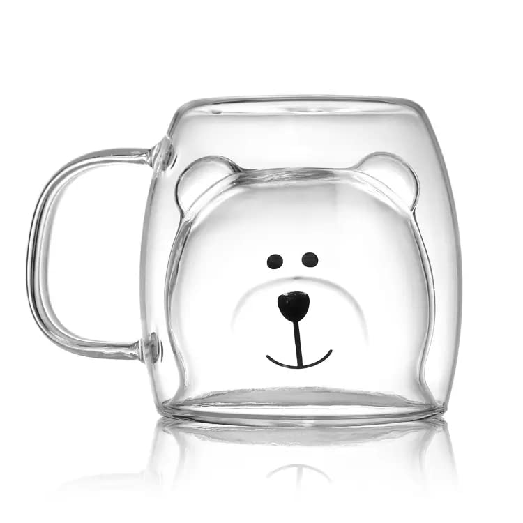 Chanlida Cute Brown Double Wall Cute Bear Cups (Pack of 2) Double Wall Cute Bear Cup with Handle Insulated Espresso Christmas Beer Cup Cute Birthday