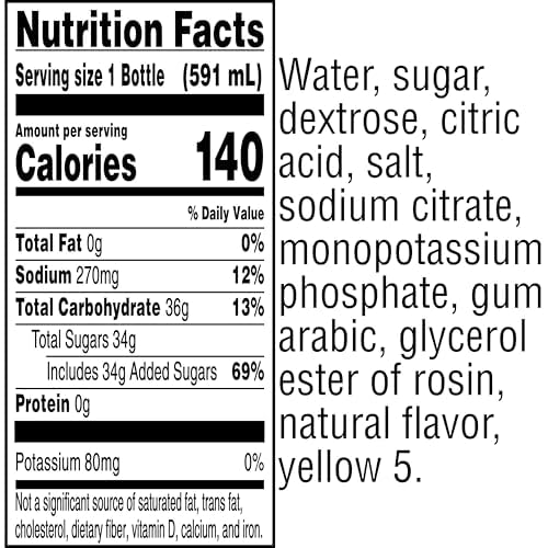 Gatorade Thirst Quencher Natural, Lemon Lime Sports Drink, 20 Fl Oz Bottles, 8 Pack