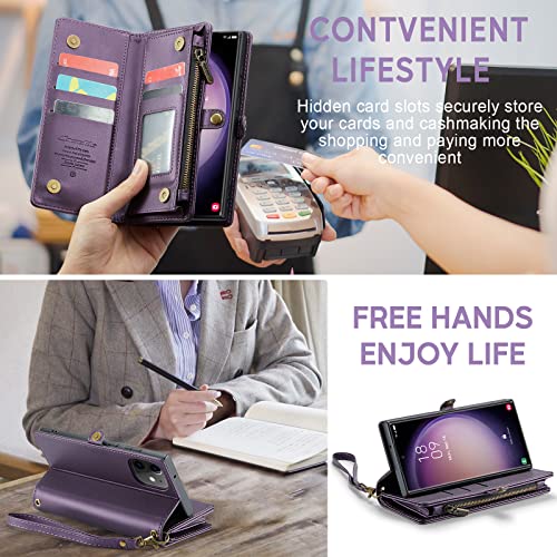 ASAPDOS Case Wallet Compatible with iPhone 12 Mini,Retro PU Leather Strap Wristlet Flip Case with Magnetic Closure,[RFID Blocking] Card Holder and Kickstand for Men Women Purple