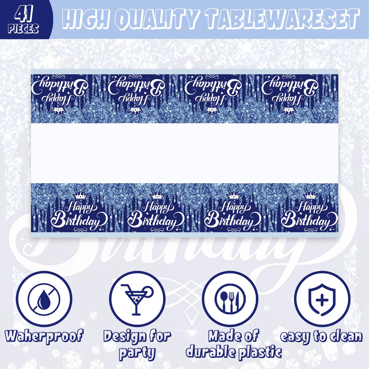 41pcs Navy Blue and Silver Party Supplies ,include 20 Plates, 20 Napkin and 1pcs Tablecloth,Used for Navy Blue and Silver Birthday Party Decoration (BBB)