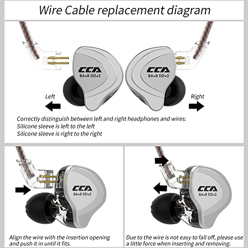 CCA C10 Five Drivers Hybrid in Ear Monitors in Each Side,HiFi 4BA 1DD High Resolution Earphones/Earbuds with 3.5mm Gold Plated Plug Detachable Cable 2pin 0.75mm Wired Earbuds(Black Without mic)