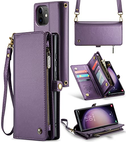ASAPDOS Case Wallet Compatible with iPhone 12 Mini,Retro PU Leather Strap Wristlet Flip Case with Magnetic Closure,[RFID Blocking] Card Holder and Kickstand for Men Women Purple