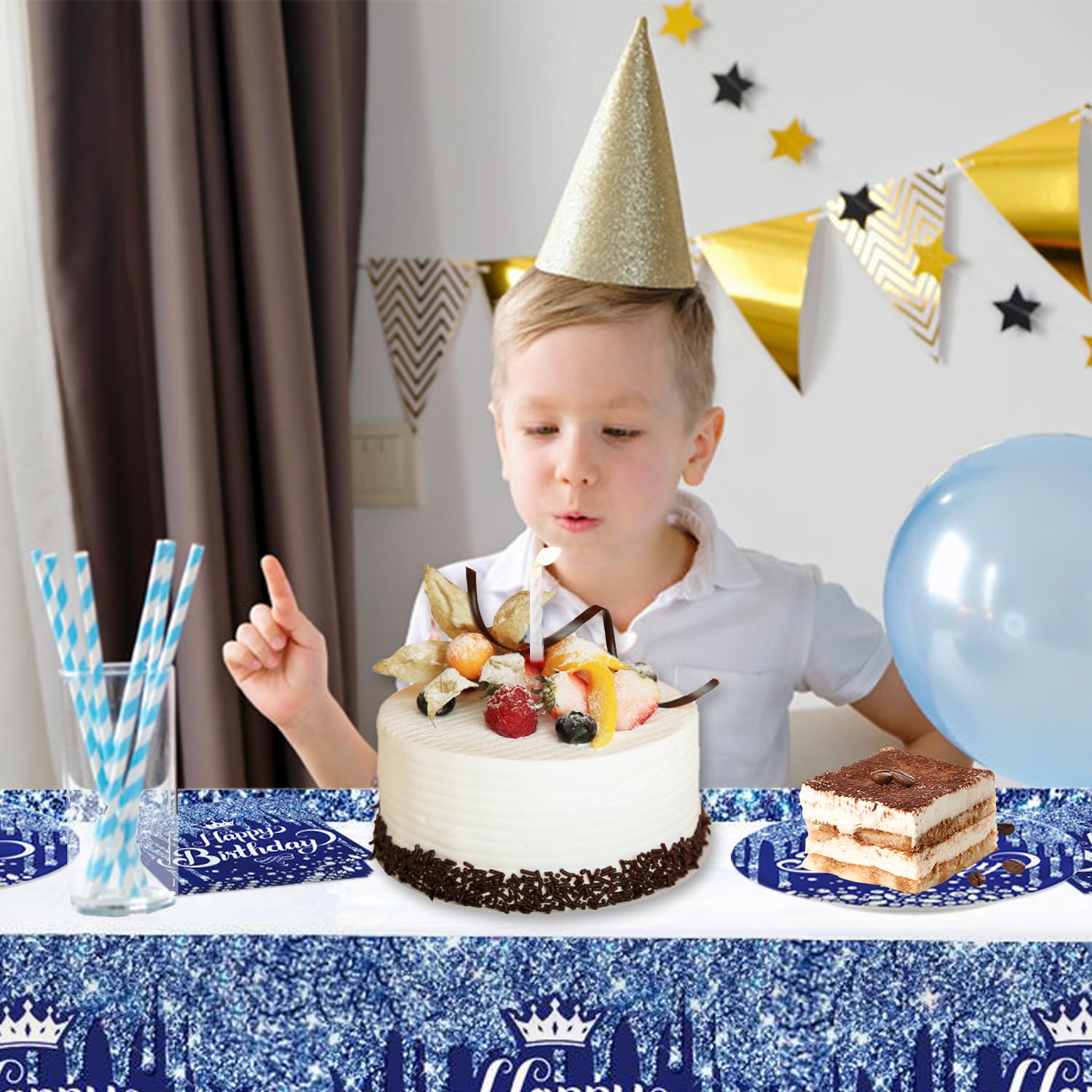 41pcs Navy Blue and Silver Party Supplies ,include 20 Plates, 20 Napkin and 1pcs Tablecloth,Used for Navy Blue and Silver Birthday Party Decoration (BBB)
