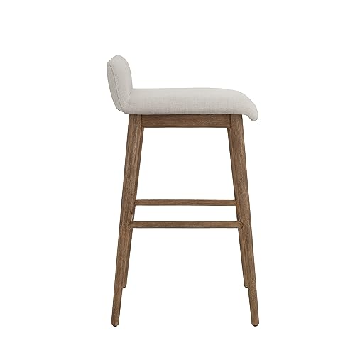 Ball & Cast Upholstered Pub Height Bar Stools 30 inch Kitchen Wooden Stool Chairs Set of 2, Linen