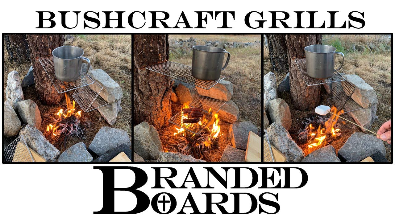 Branded Boards Portable Bushcraft Stainless BBQ Small Cooking Grill Grate & Burlap Hemp Drawstring Bag, Camping, Campfires Backpacking, Hunting & Fishing. (Small Grill & Bag ONLY)