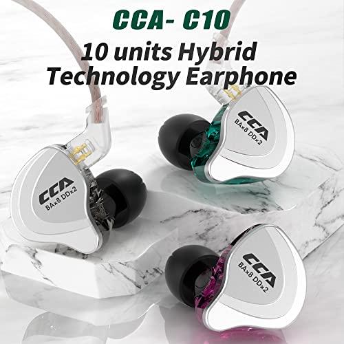 CCA C10 Five Drivers Hybrid in Ear Monitors in Each Side,HiFi 4BA 1DD High Resolution Earphones/Earbuds with 3.5mm Gold Plated Plug Detachable Cable 2pin 0.75mm Wired Earbuds(Black Without mic)