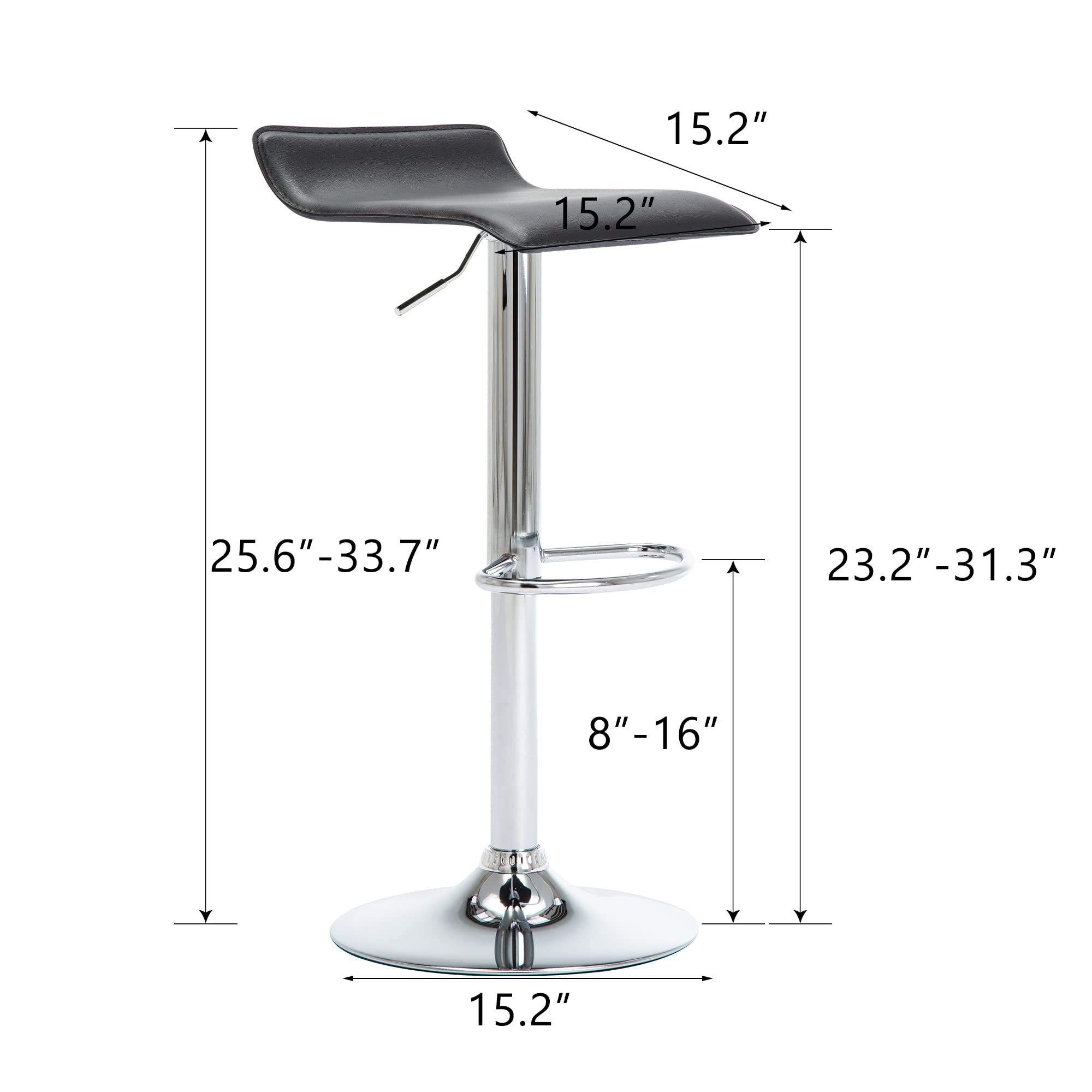 NOBPEINT Contemporary Chrome Air Lift Adjustable Swivel Bar Stool, Set of 2, Black