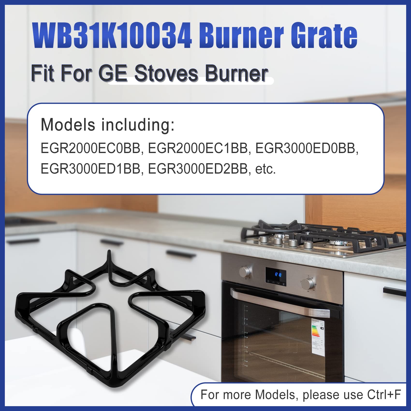 WB31K10034 Burner Grate Compatible with GE Gas Stove Range, 8.5 X 8.5 inches Grate Replacement Parts for General Electric Gas Stove Top Surface Grate Cast Iron Rack Set 4 Packs
